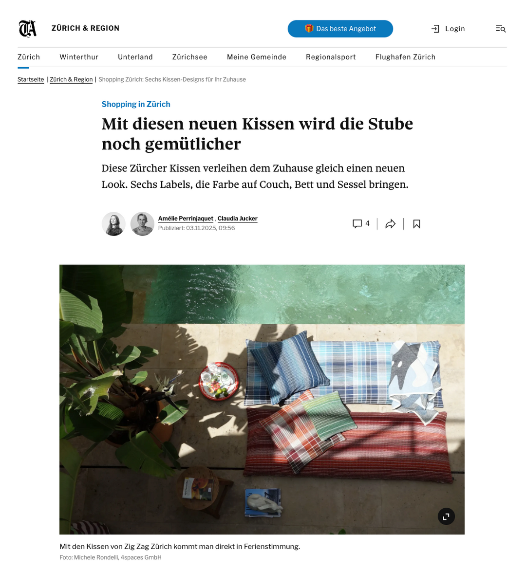 TAGESANZEIGER - SUMMER PILLOWS – ZigZagZurich